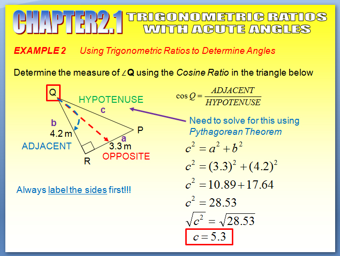 Chapter 2.1 - Trigonometric Ratios With Acute Angles